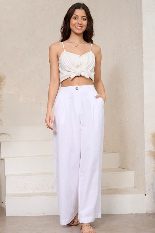 Vienna White Linen Pants