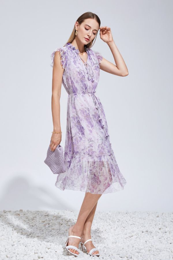 Mallory Silk Long Dress - Lilac